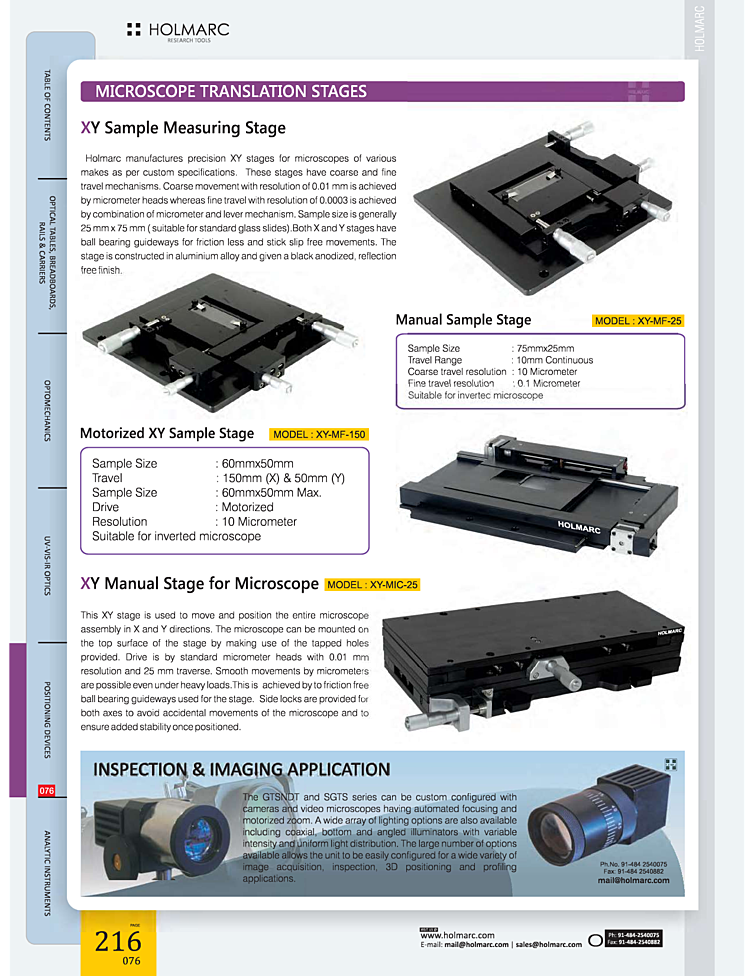 Manual XY Linear Stages, XYZ and Z Stages