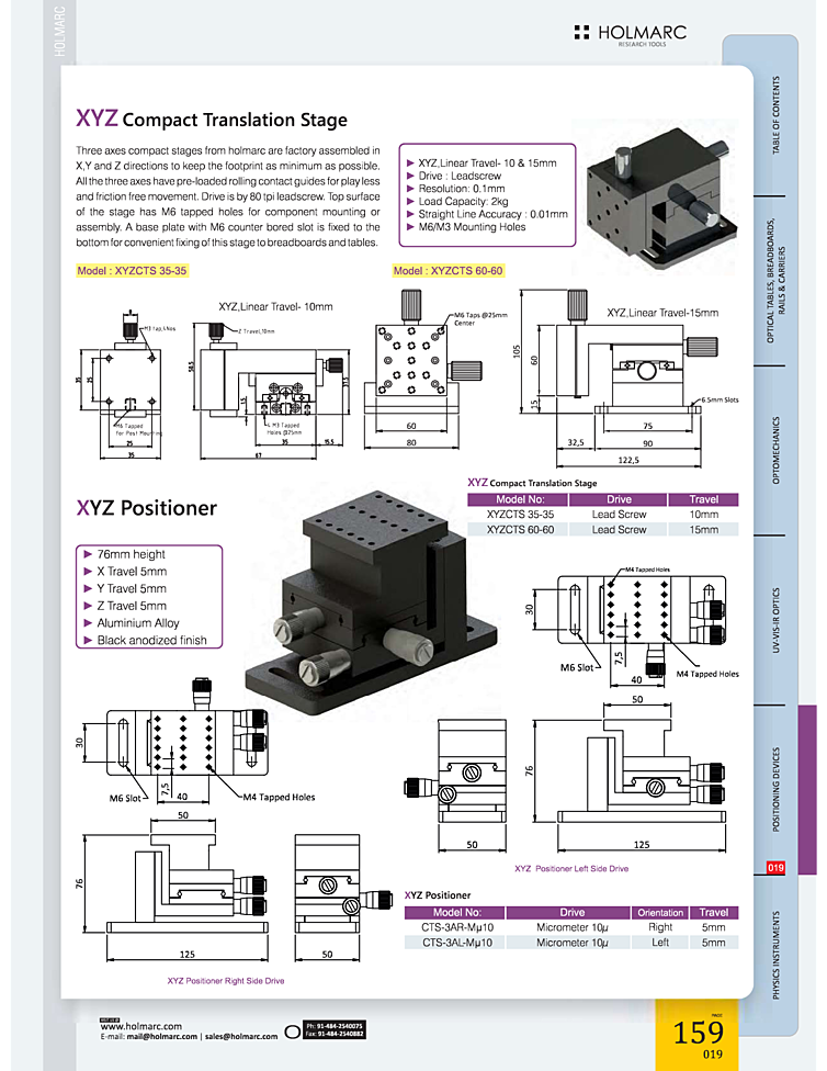 Manual XY Linear Stages, XYZ and Z Stages