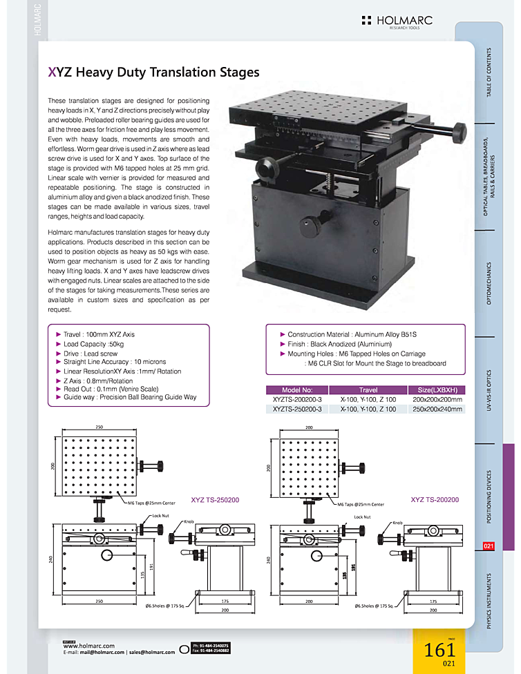 Manual XY Linear Stages, XYZ and Z Stages