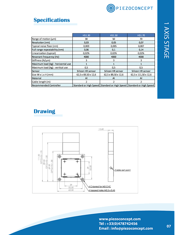 Piezo Stage 70µm Travel Range from Piezo Concept
