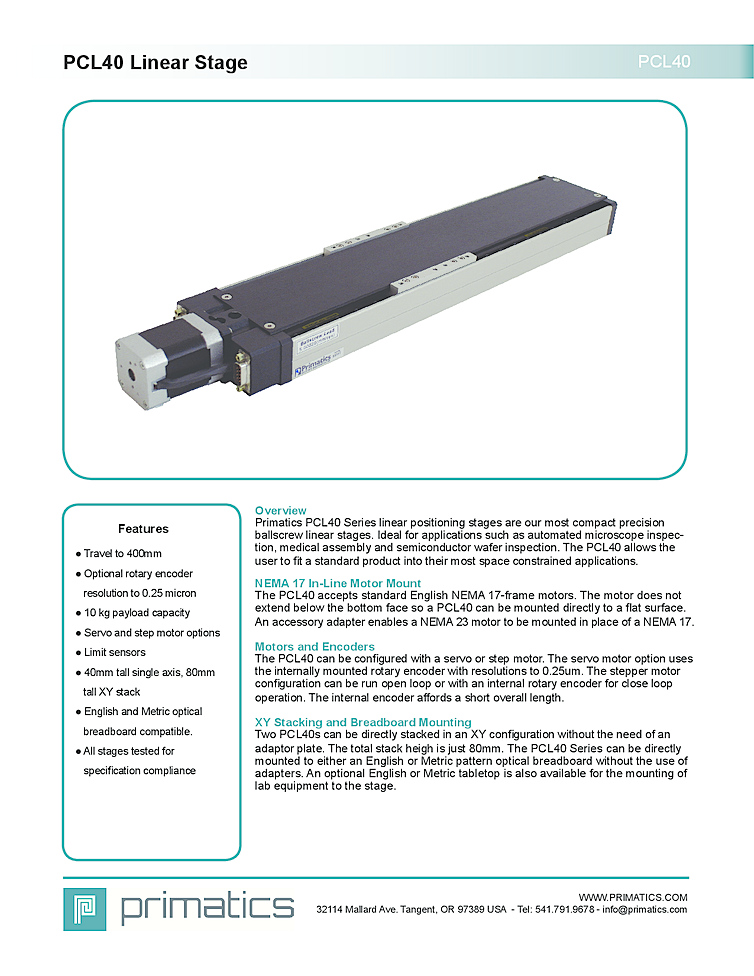 400mm Long Travel Motorized Linear Stage by Primatics