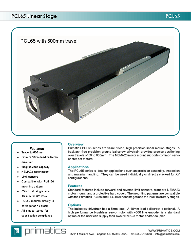 Long travel Linear Stage with 600mm travel from Primatics