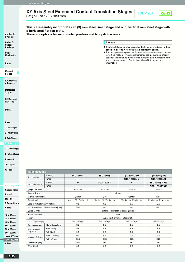 Manual XY Linear Stages, XYZ and Z Stages