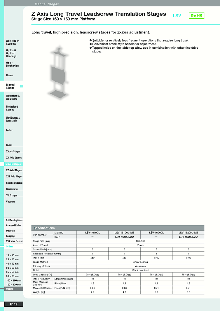 Manual XY Linear Stages, XYZ and Z Stages