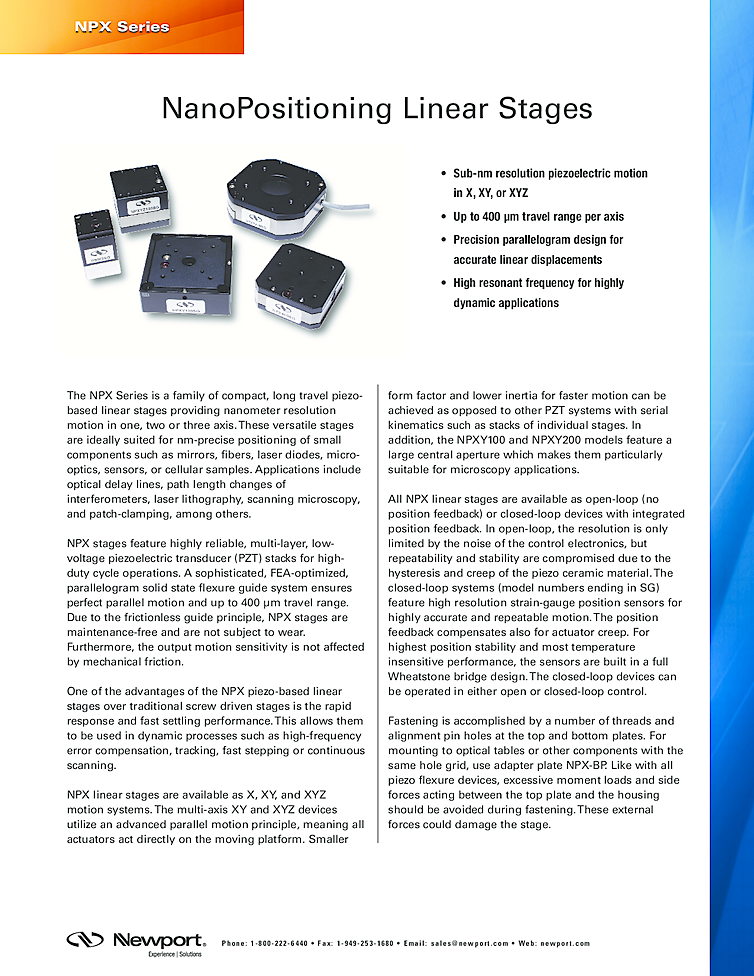 Piezo Stages, Nanopositioning