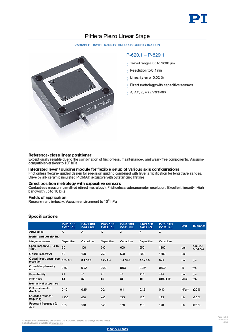 Unbiased Selection Guide, Long Travel Piezo Linear Stages