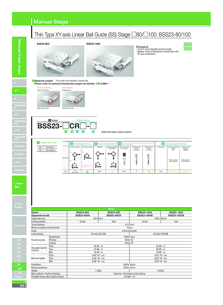 Manual XY Linear Stages, XYZ and Z Stages