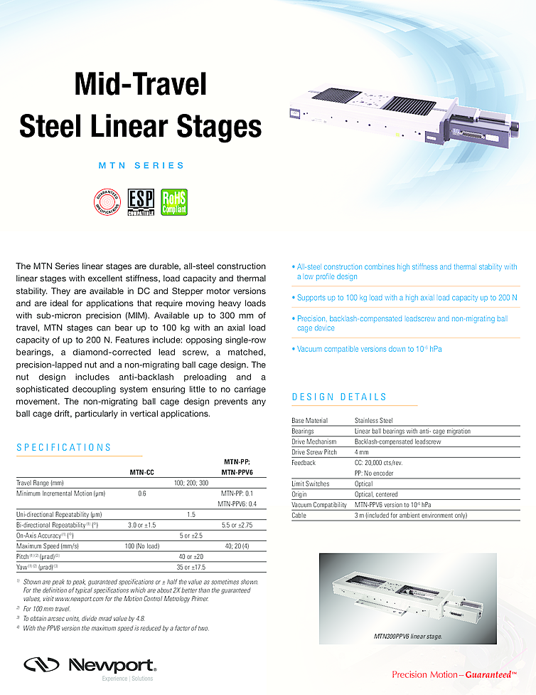 Newport All Steel Linear Stage, 300mm Travel Range