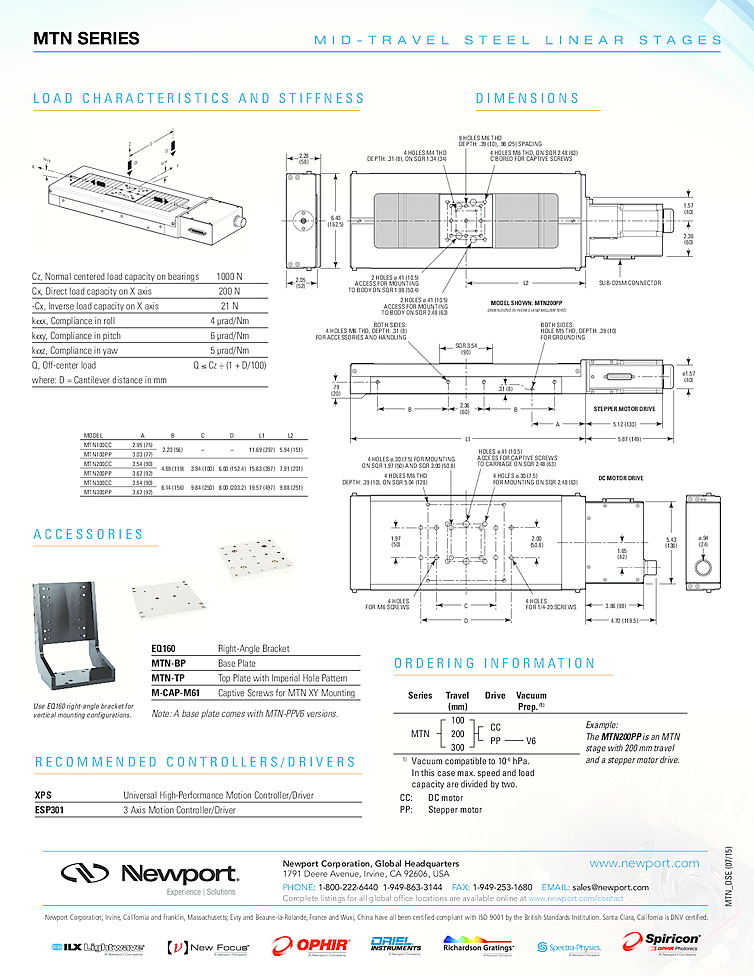 Newport All Steel Linear Stage, 300mm Travel Range