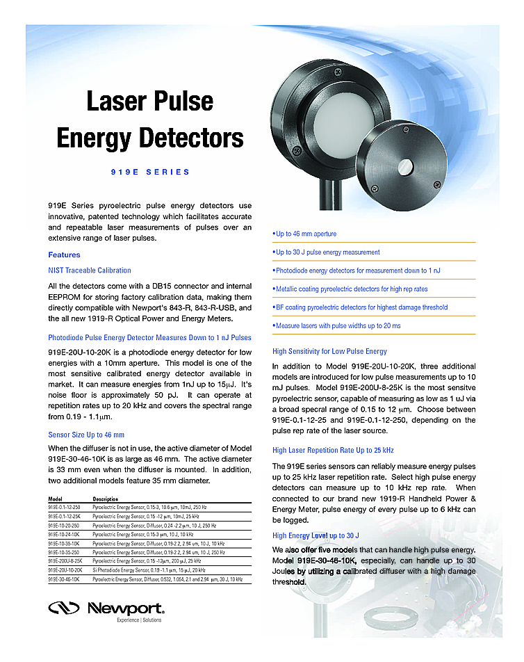 Laser Power and Energy Sensors