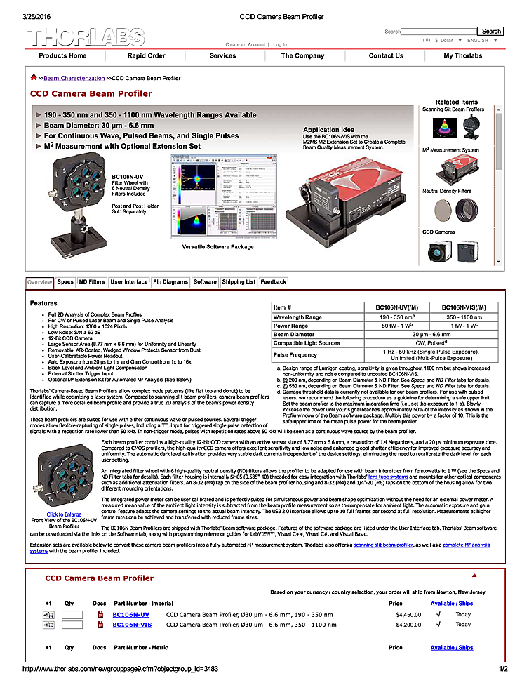 Thorlabs Beam Profiler