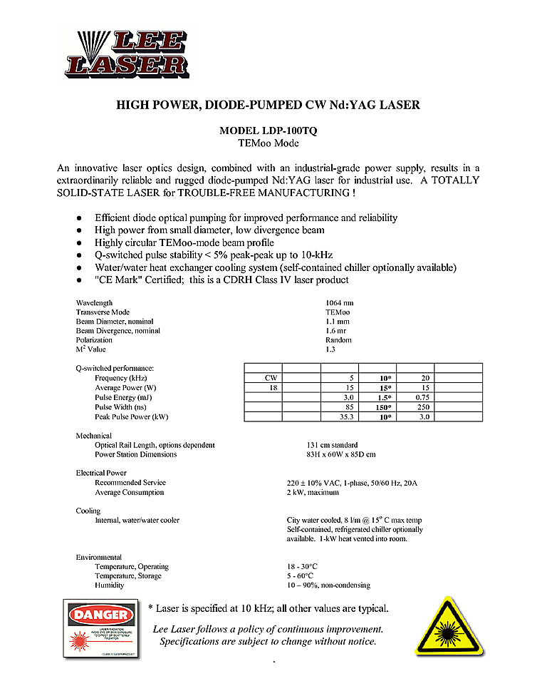 1064nm, 1mJ Nanosecond Laser from Lee Laser 1064nm, 1mJ Nanosecond Laser from Lee Laser