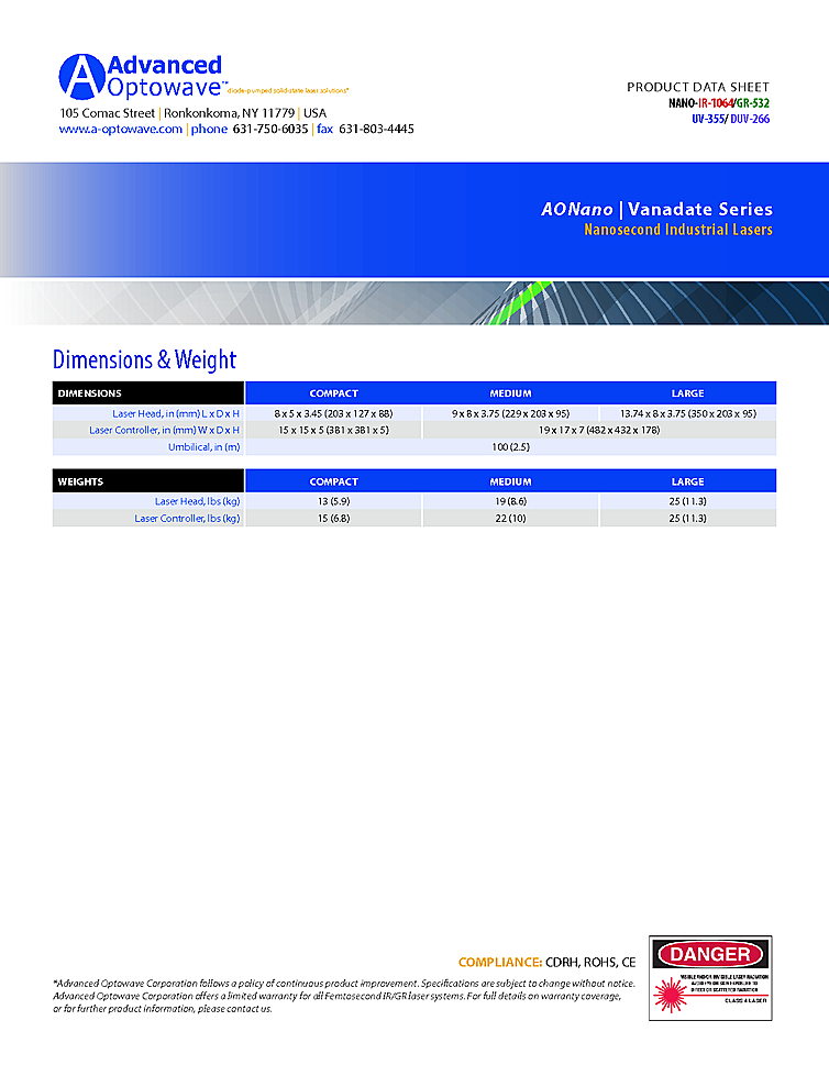266nm, 167µJ Nanosecond Laser from Advanced Optowave