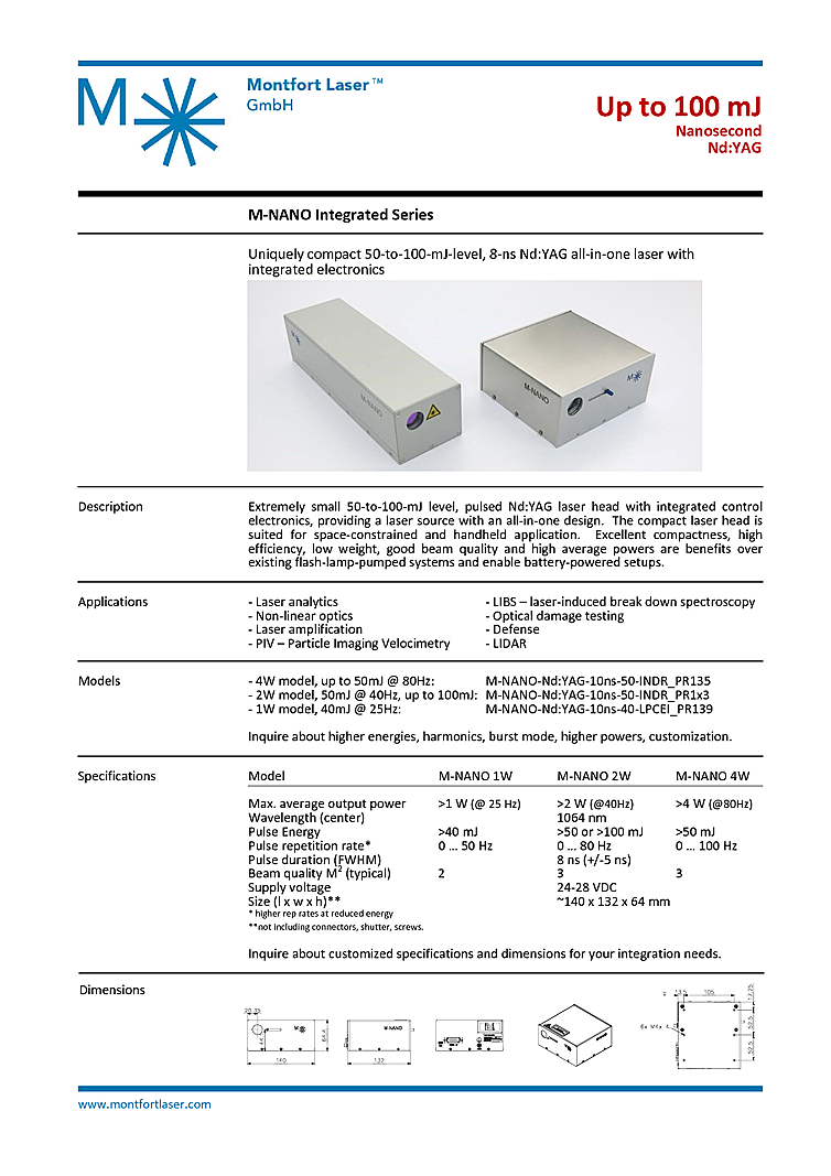 1064nm, 100mJ Nanosecond Laser from Montfort Laser