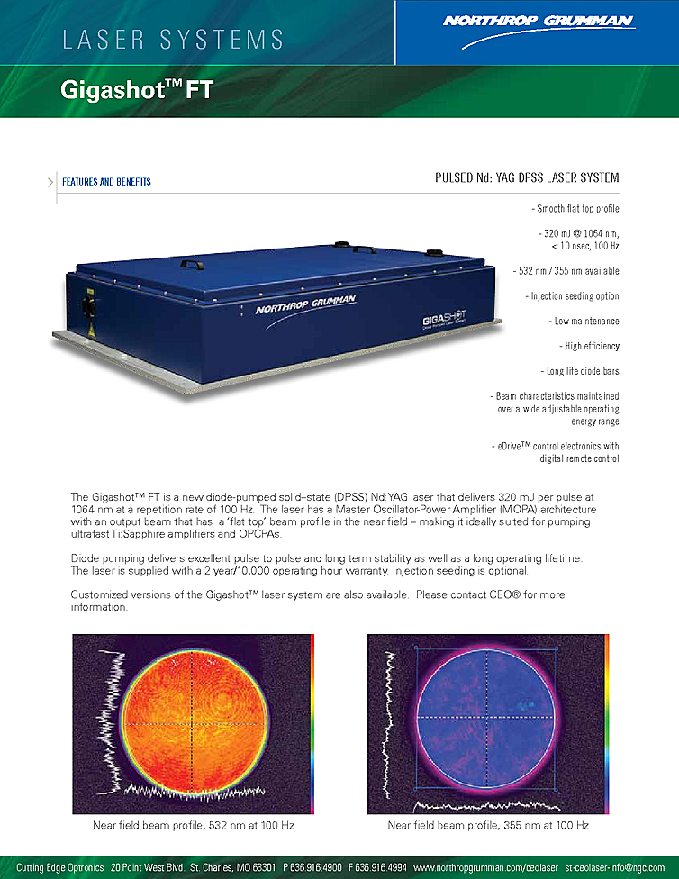 532nm, 160mJ Nanosecond Laser from Northrop Grumman
