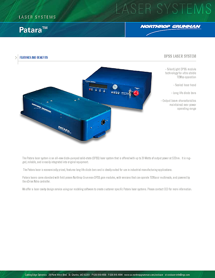 1064nm, 20W Nanosecond Laser from Northrop Grumman