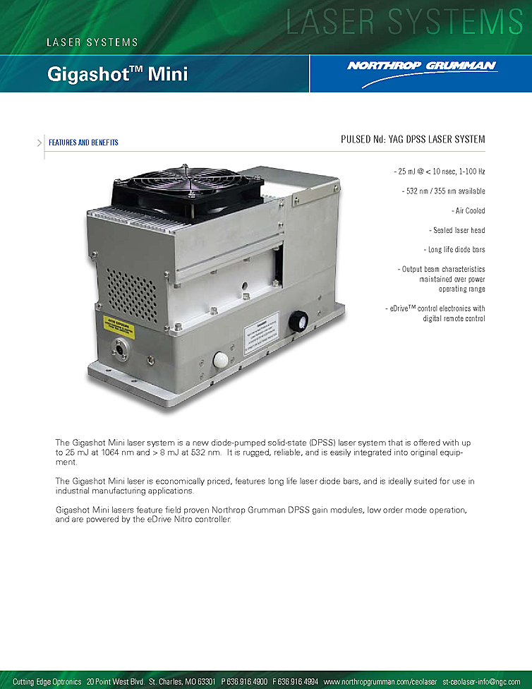 1064nm, 25mJ Nanosecond Laser from Northrop Grumman
