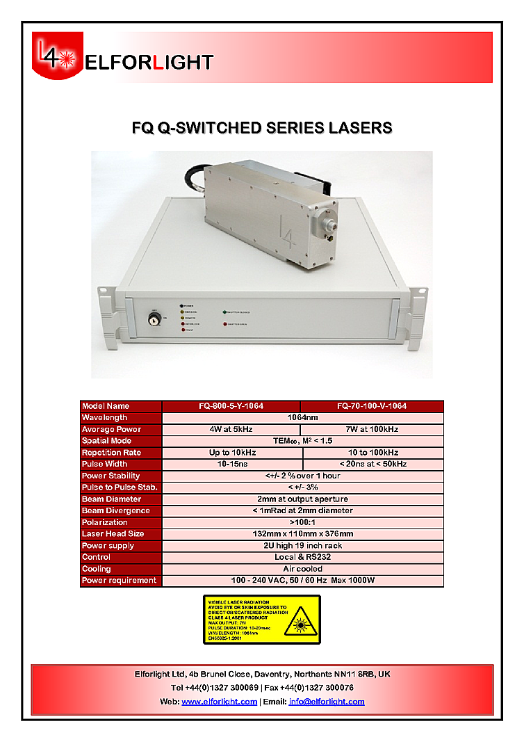1064nm Nanosecond Solid State & Fiber Lasers