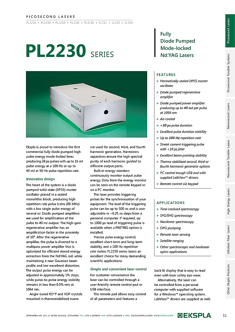 1064nm, 40mJ Picosecond Laser from Ekspla