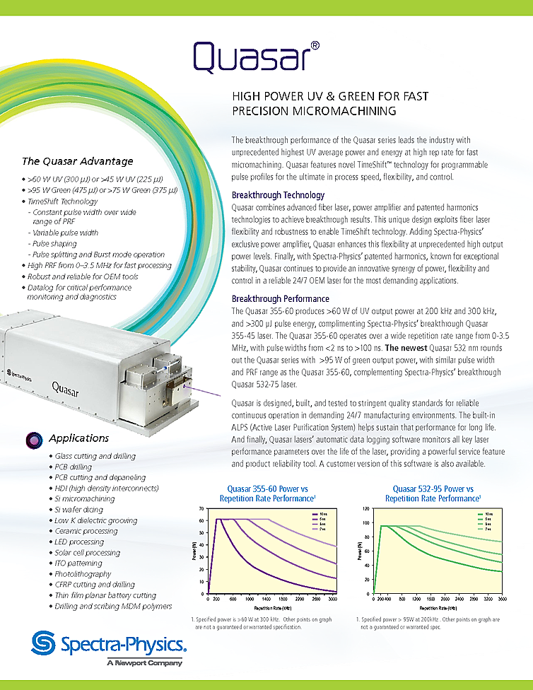 355nm, 300µJ Nanosecond Laser from Spectra Physics 355nm, 300µJ Nanosecond Laser from Spectra Physics