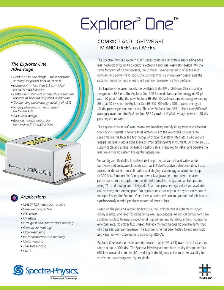 355nm, 80µJ Nanosecond Laser from Spectra Physics 355nm, 80µJ Nanosecond Laser from Spectra Physics