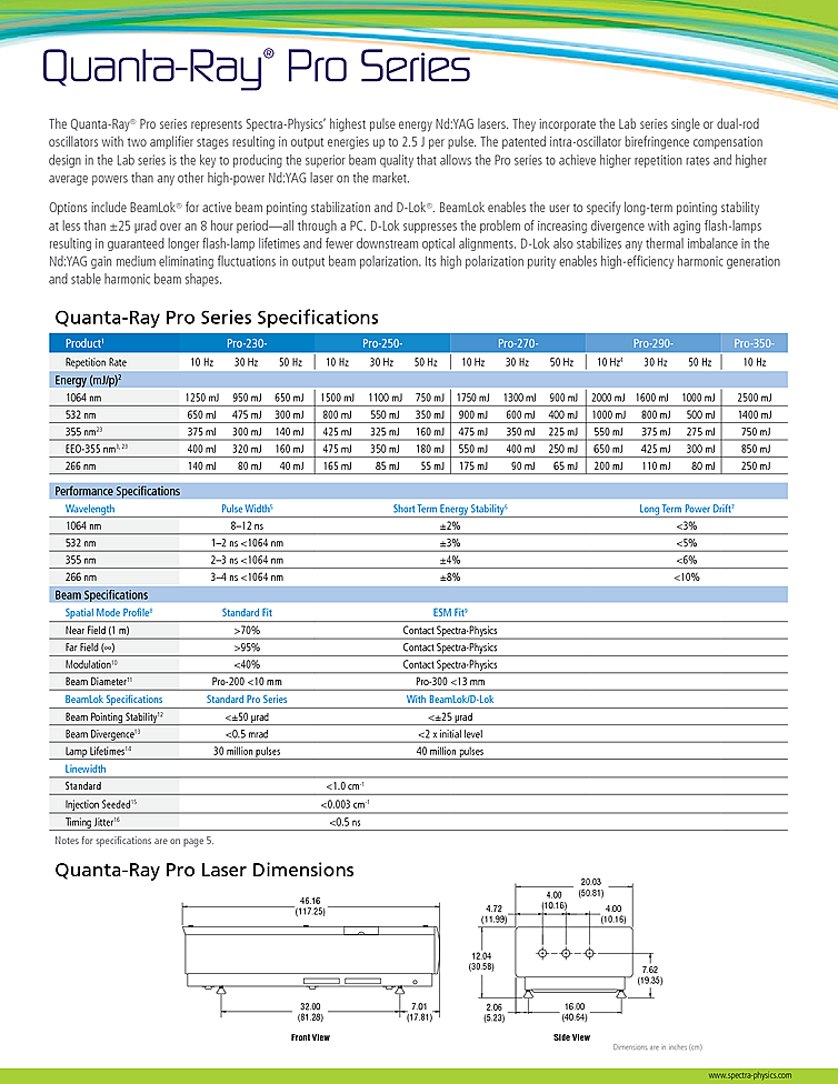 1064nm, 1.25J Nanosecond Laser from Spectra Physics 1064nm, 1.25J Nanosecond Laser from Spectra Physics