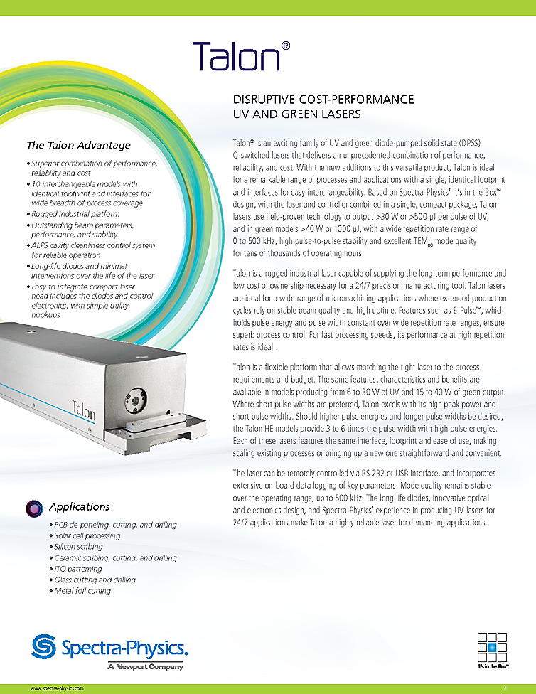 355nm, 30W Nanosecond Laser from Spectra Physics