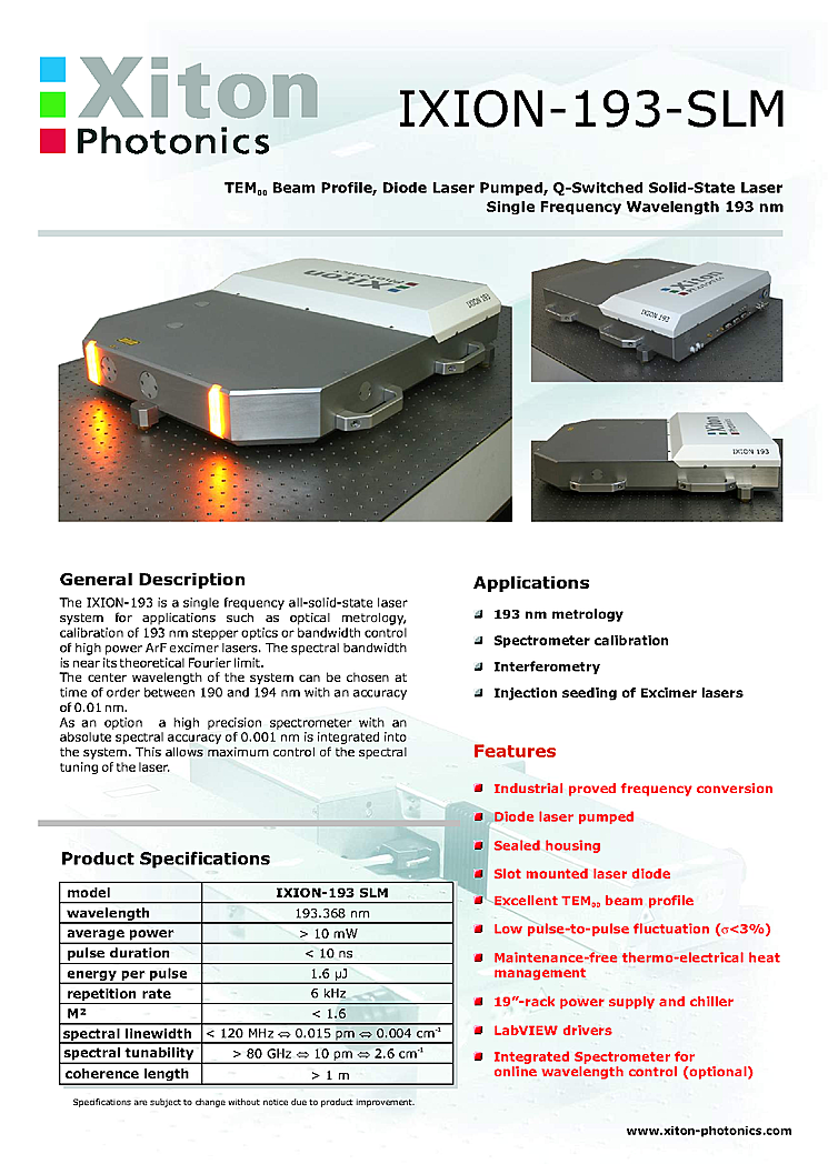 193nm, 1µJ Nanosecond Laser from Xiton Photonics