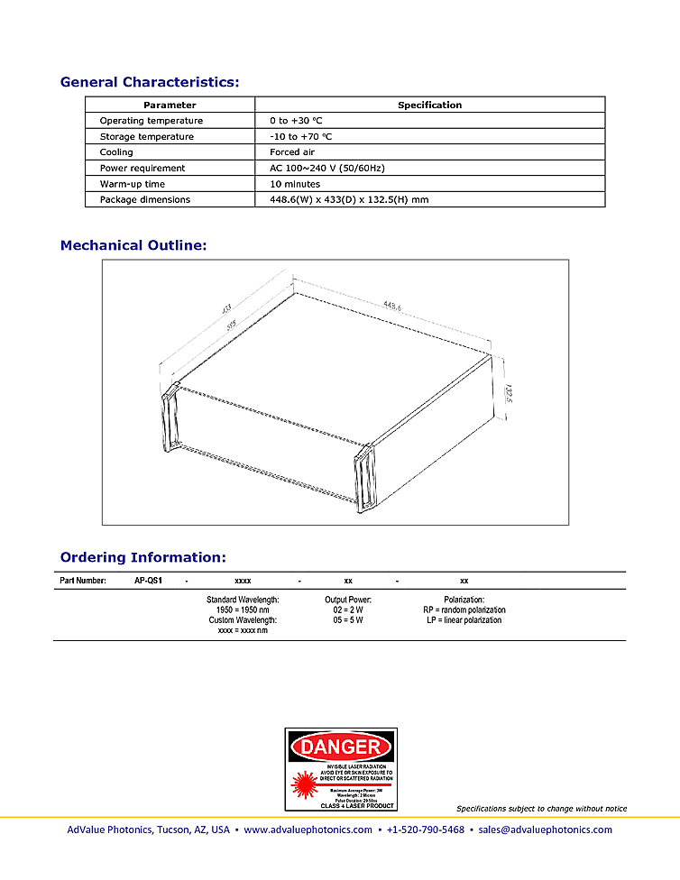 1950nm, 5W Nanosecond Laser from AdValue Photonics