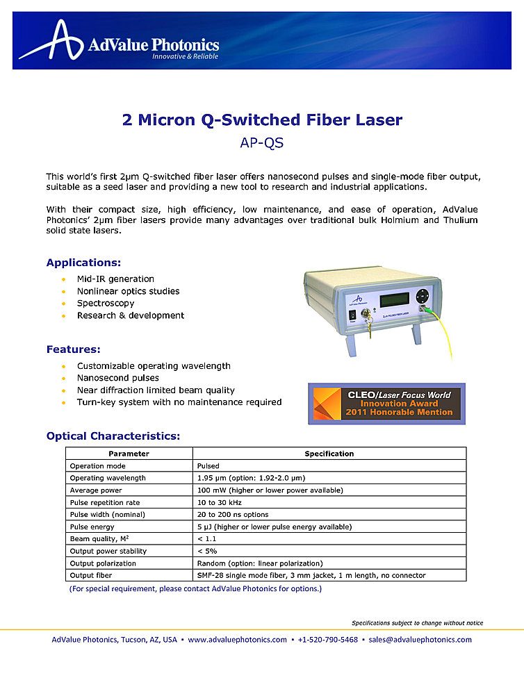 Solid State & Fiber Lasers | AdValue Photonics