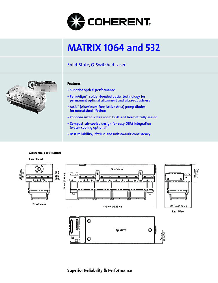 1064nm, 10W Nanosecond Laser from Coherent 1064nm, 10W Nanosecond Laser from Coherent