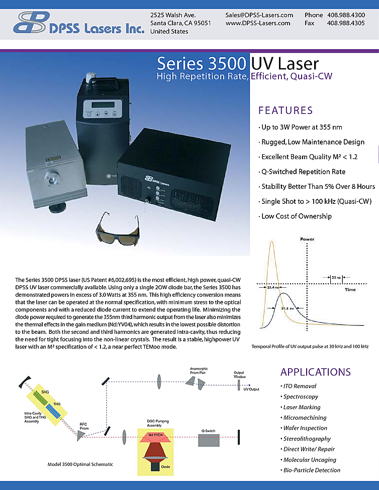 355nm, 3W Nanosecond Laser from DPSS Laser, Inc