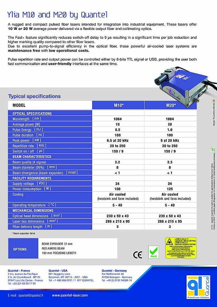 1064nm, 1mJ Nanosecond Laser from Quantel Laser 1064nm, 1mJ Nanosecond Laser from Quantel Laser