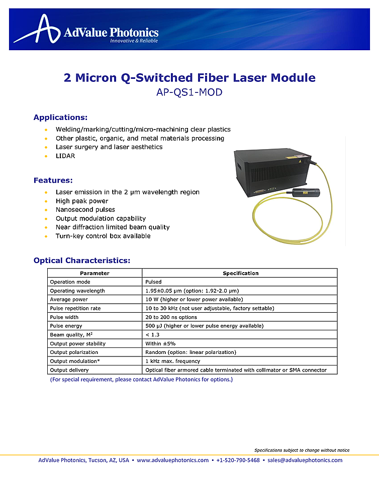 Solid State & Fiber Lasers | AdValue Photonics